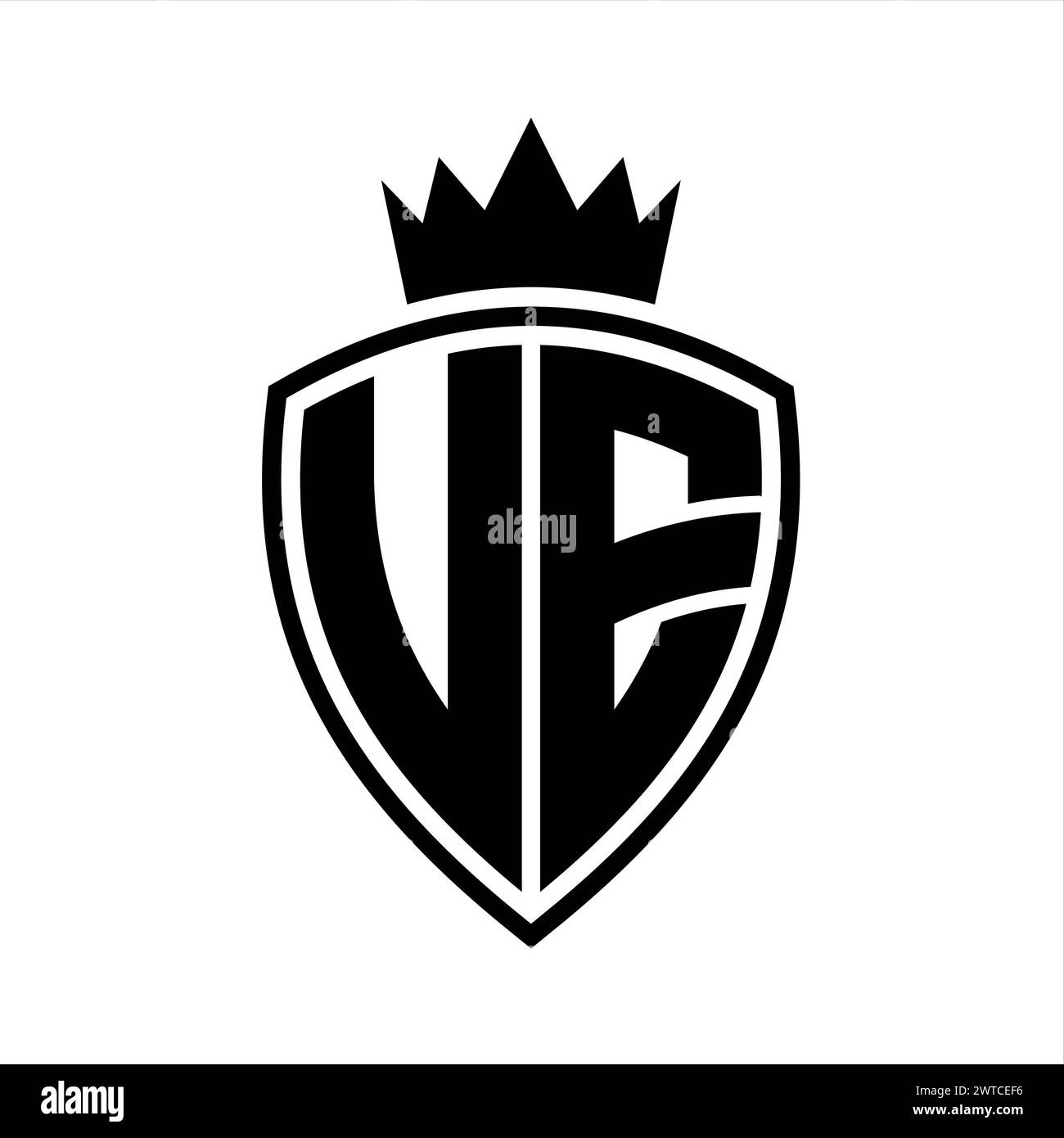 UE Letter bold monogram with shield and crown outline shape with black ...