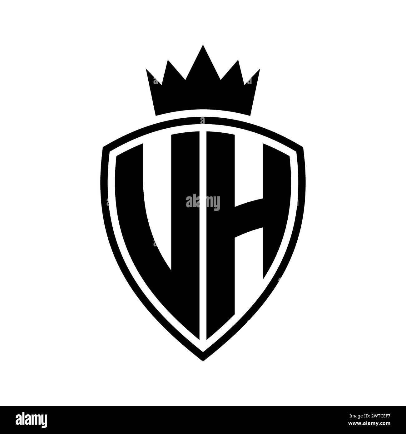 UH Letter bold monogram with shield and crown outline shape with black ...