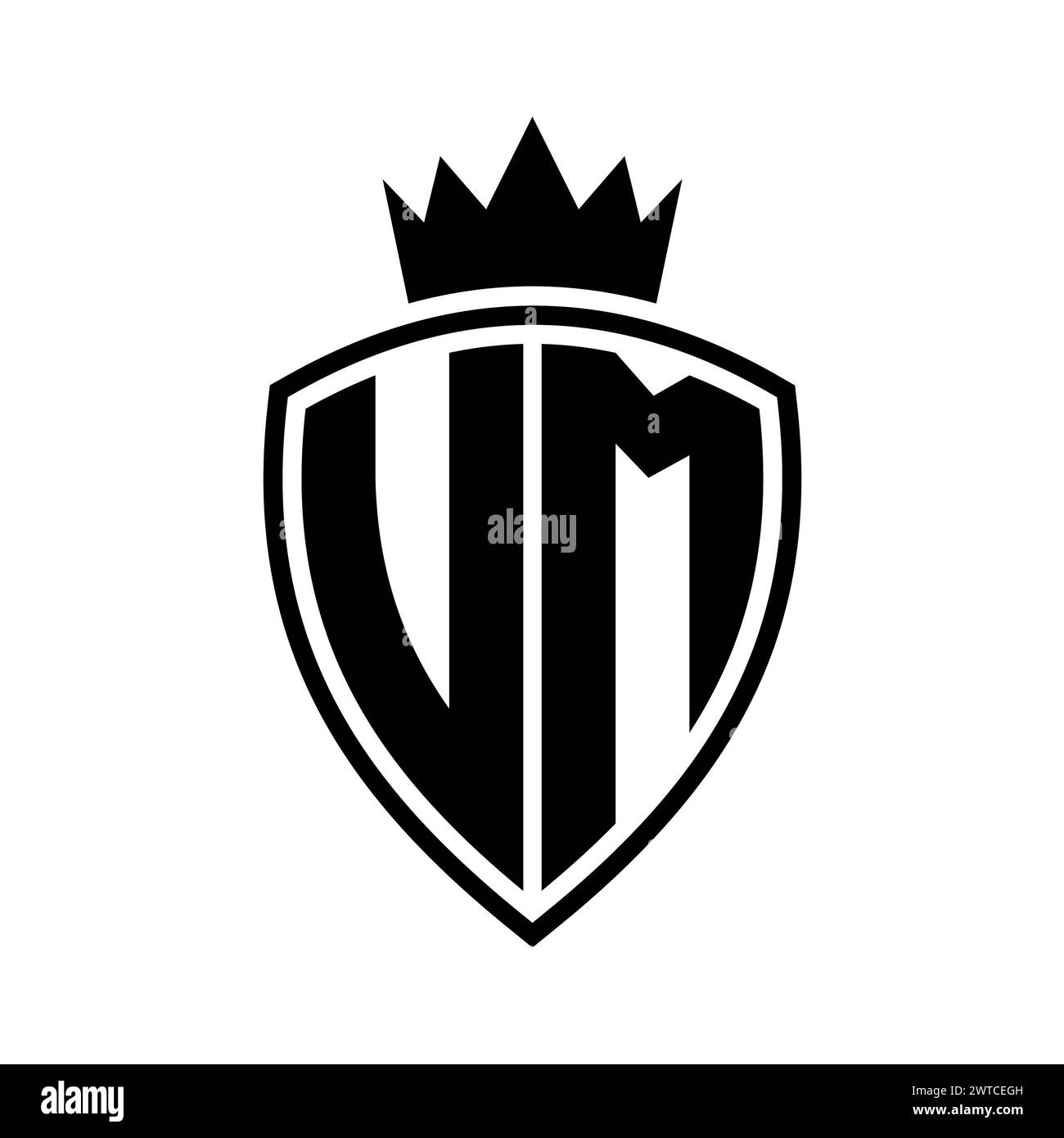 UM Letter bold monogram with shield and crown outline shape with black ...