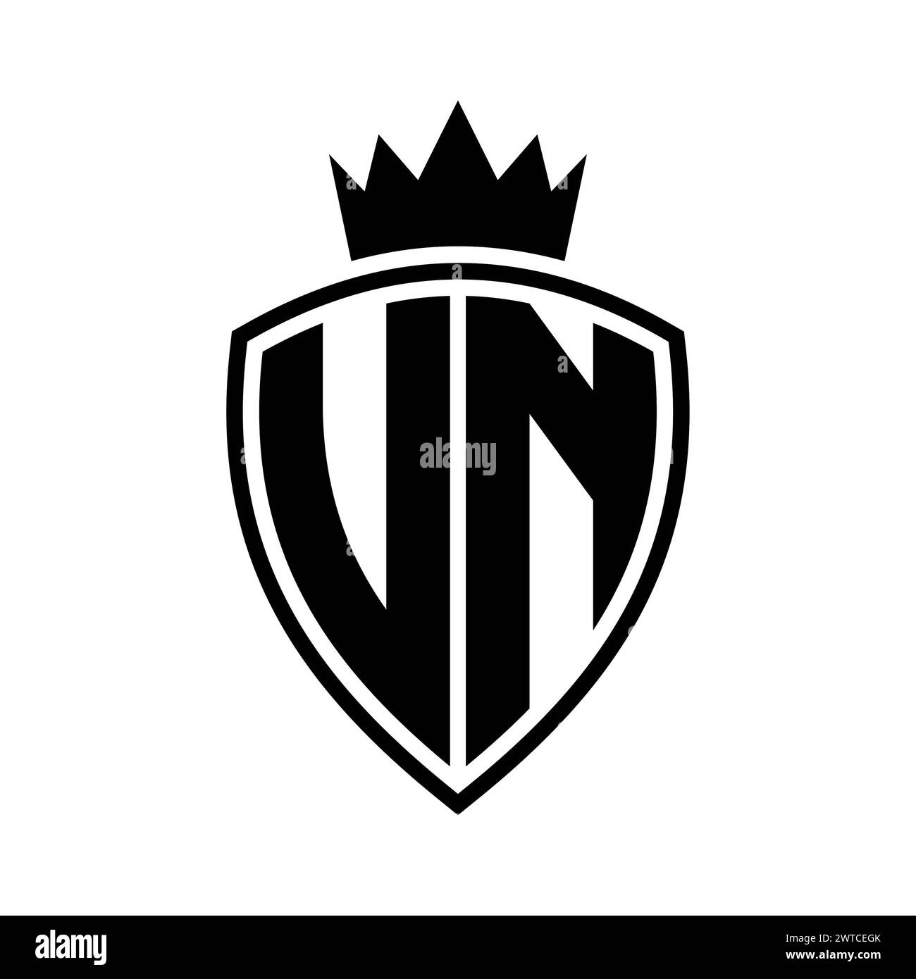 UN Letter bold monogram with shield and crown outline shape with black ...