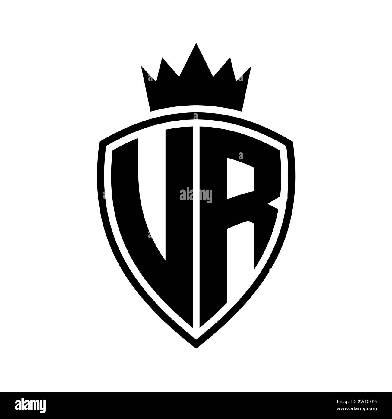 UR Letter bold monogram with shield and crown outline shape with black ...