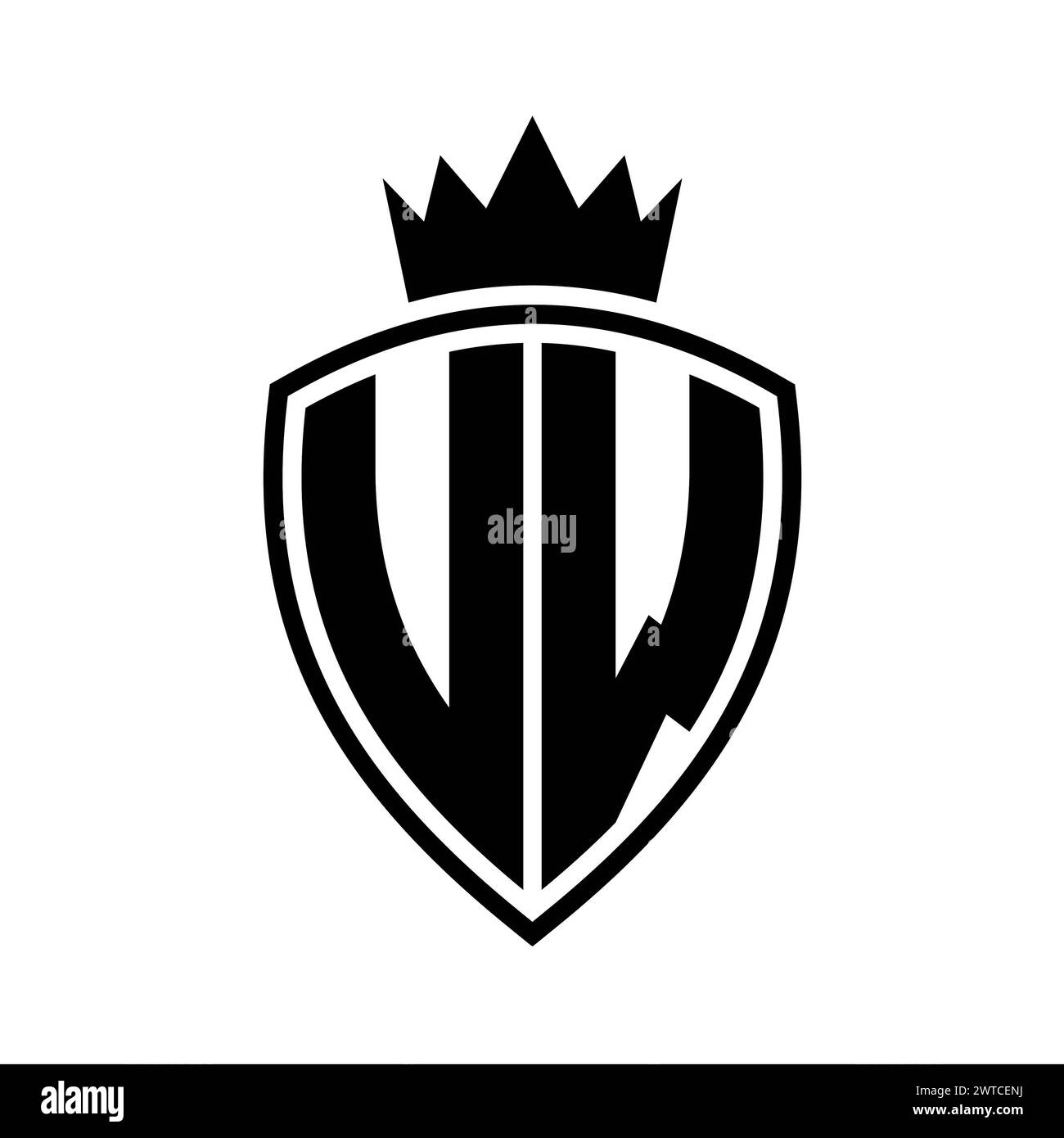 UW Letter bold monogram with shield and crown outline shape with black ...