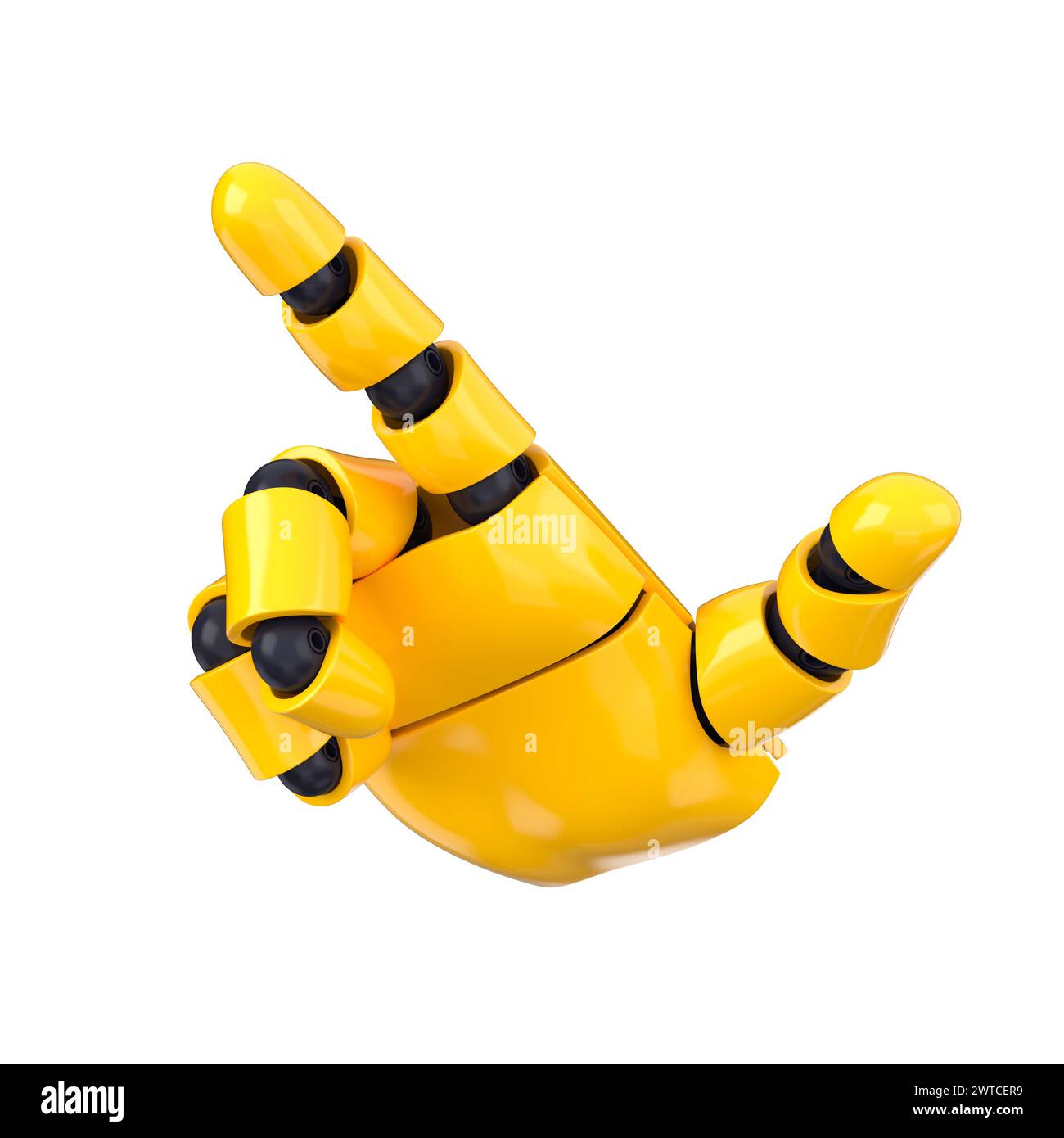 Yellow emoji bot hand tap or pointing left gesture. Isolated AI or ...