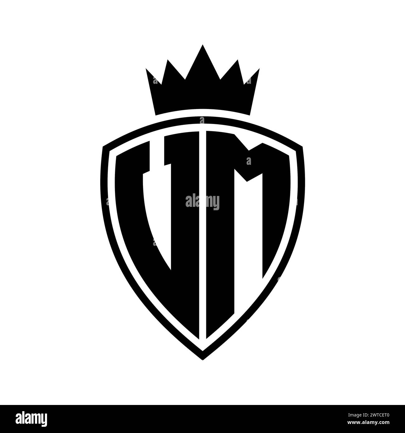 VM Letter bold monogram with shield and crown outline shape with black ...