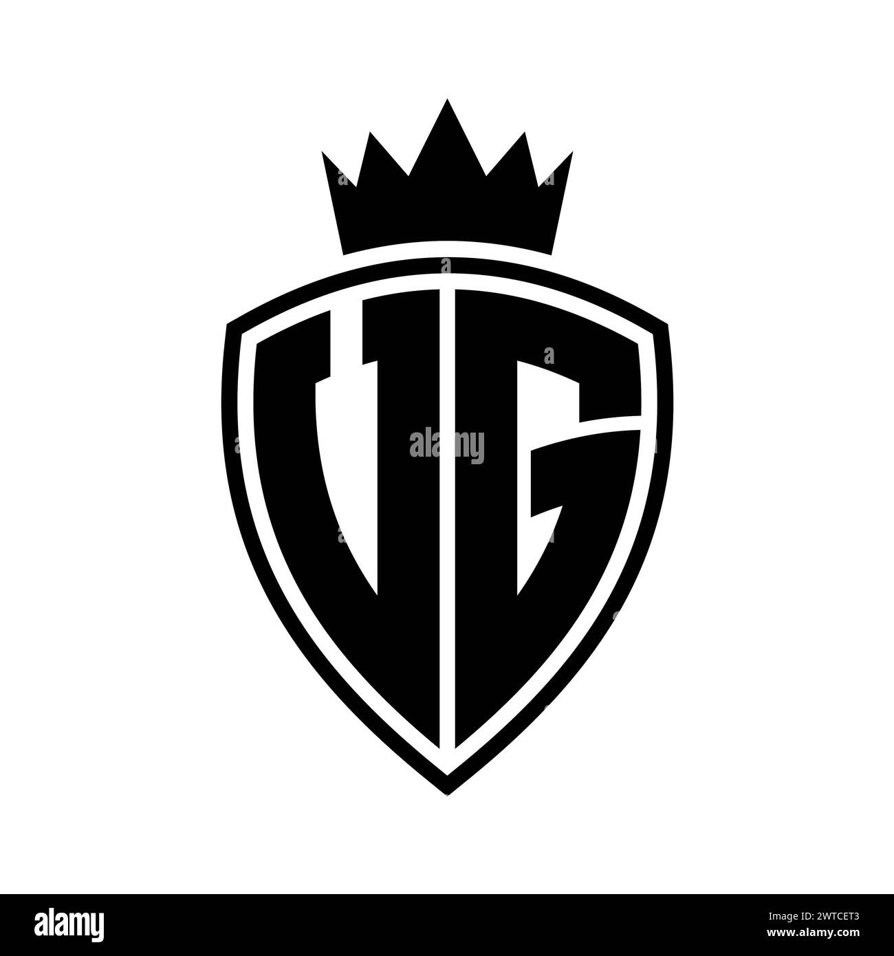 VG Letter bold monogram with shield and crown outline shape with black ...