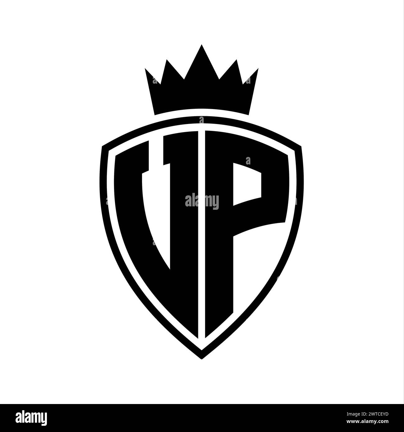 VP Letter bold monogram with shield and crown outline shape with black ...
