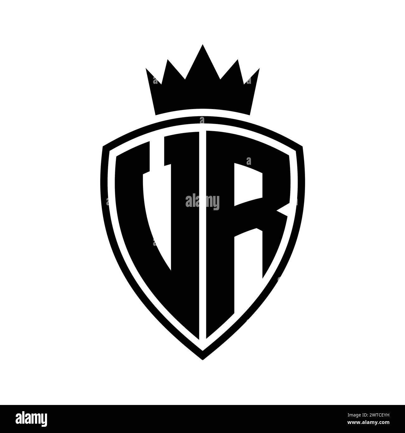 VR Letter bold monogram with shield and crown outline shape with black ...