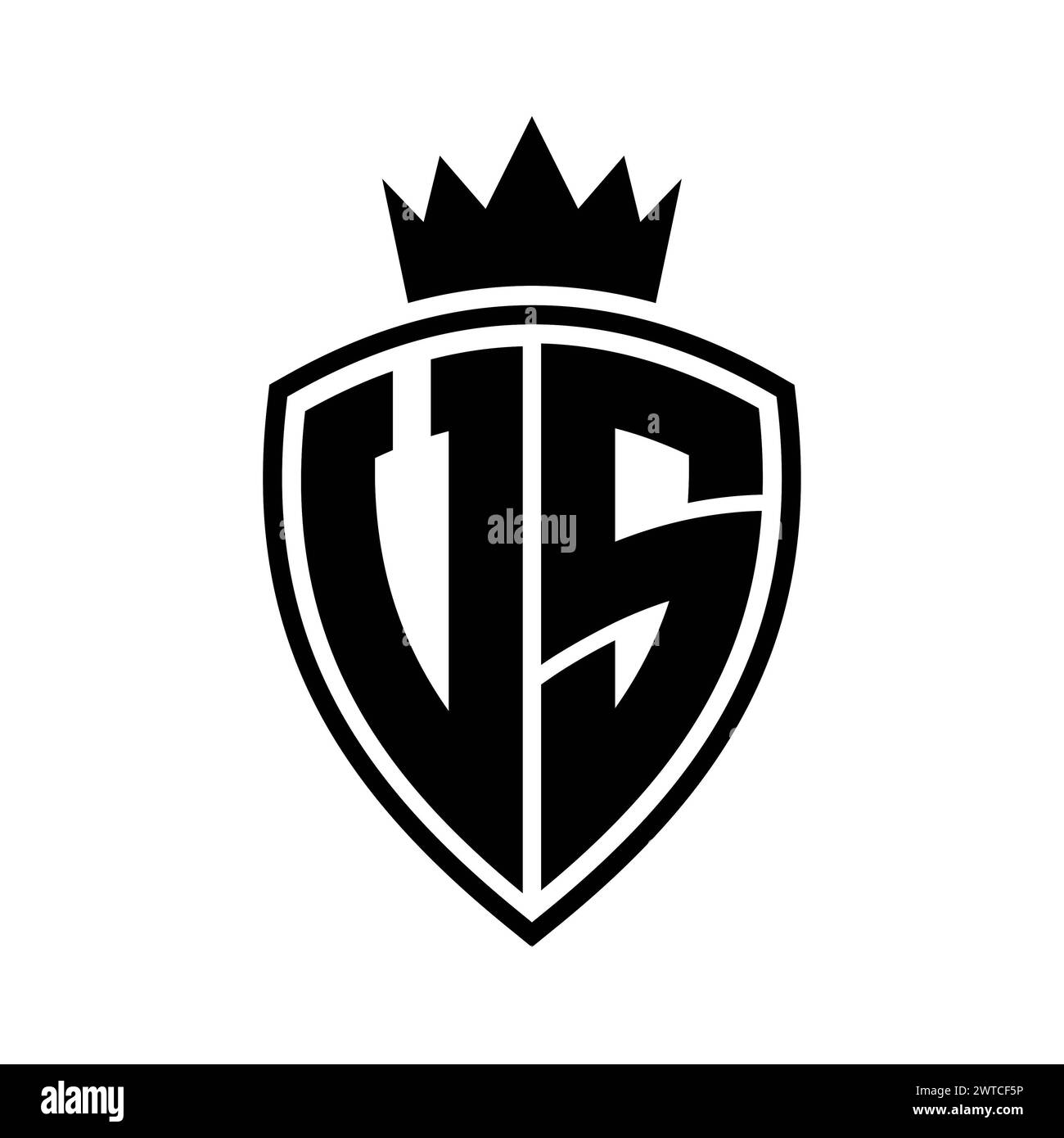 VS Letter bold monogram with shield and crown outline shape with black ...