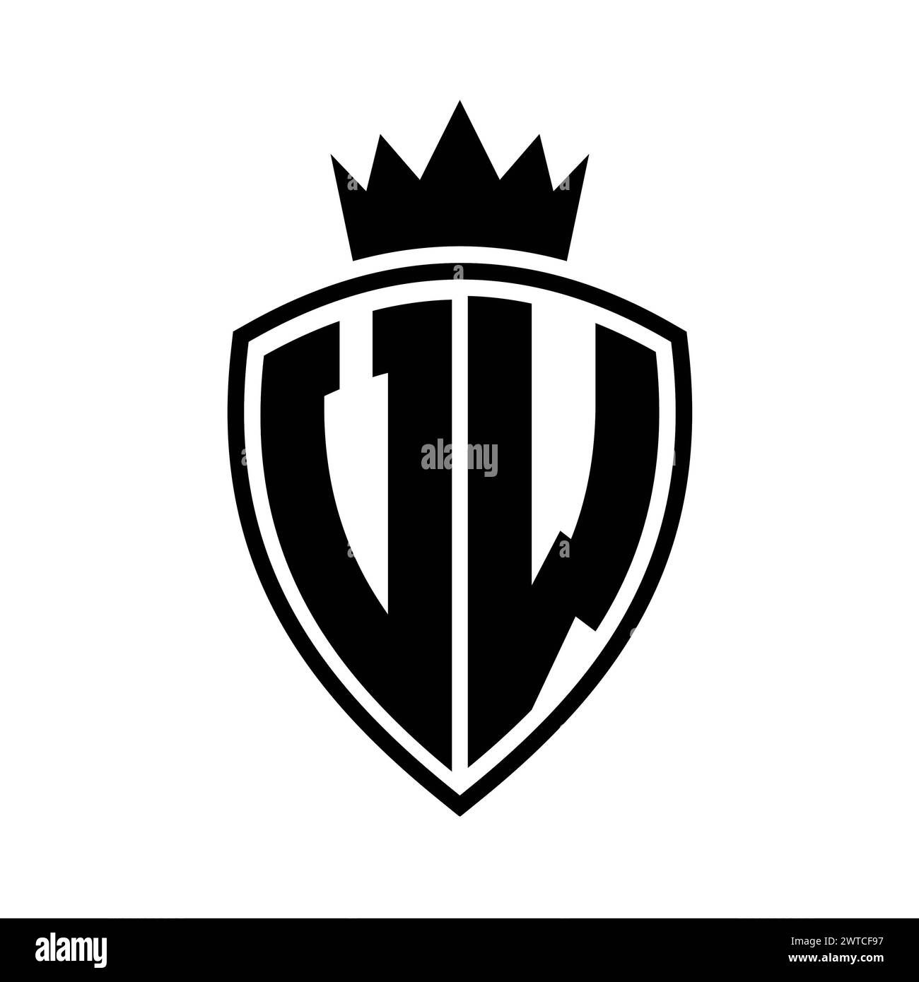 VW Letter bold monogram with shield and crown outline shape with black ...