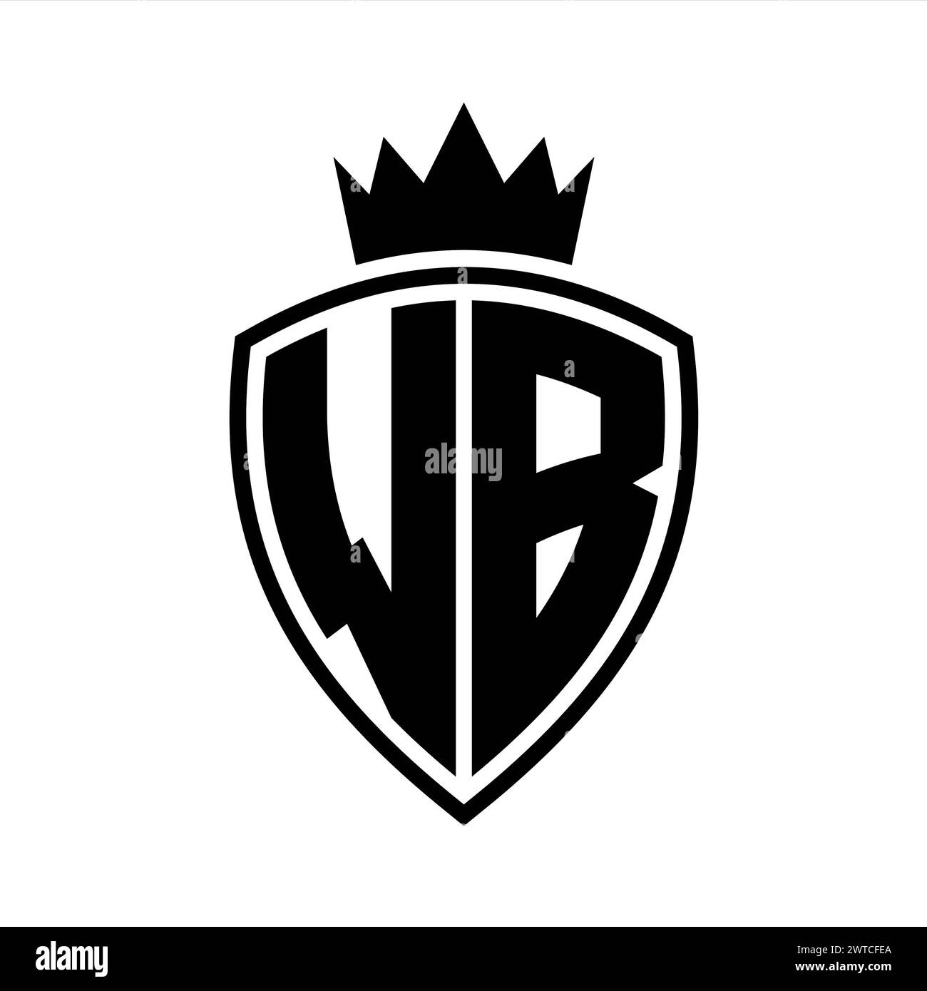 WB Letter bold monogram with shield and crown outline shape with black ...