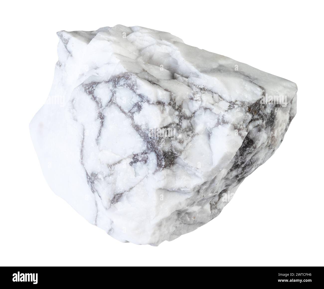 specimen of natural raw howlite mineral cutout on white background ...