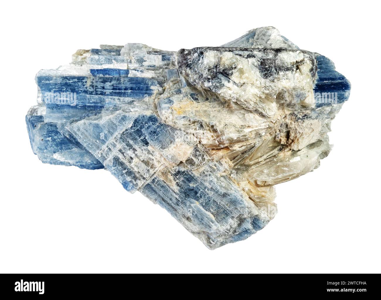 specimen of natural raw blue kyanite mineral cutout on white background ...