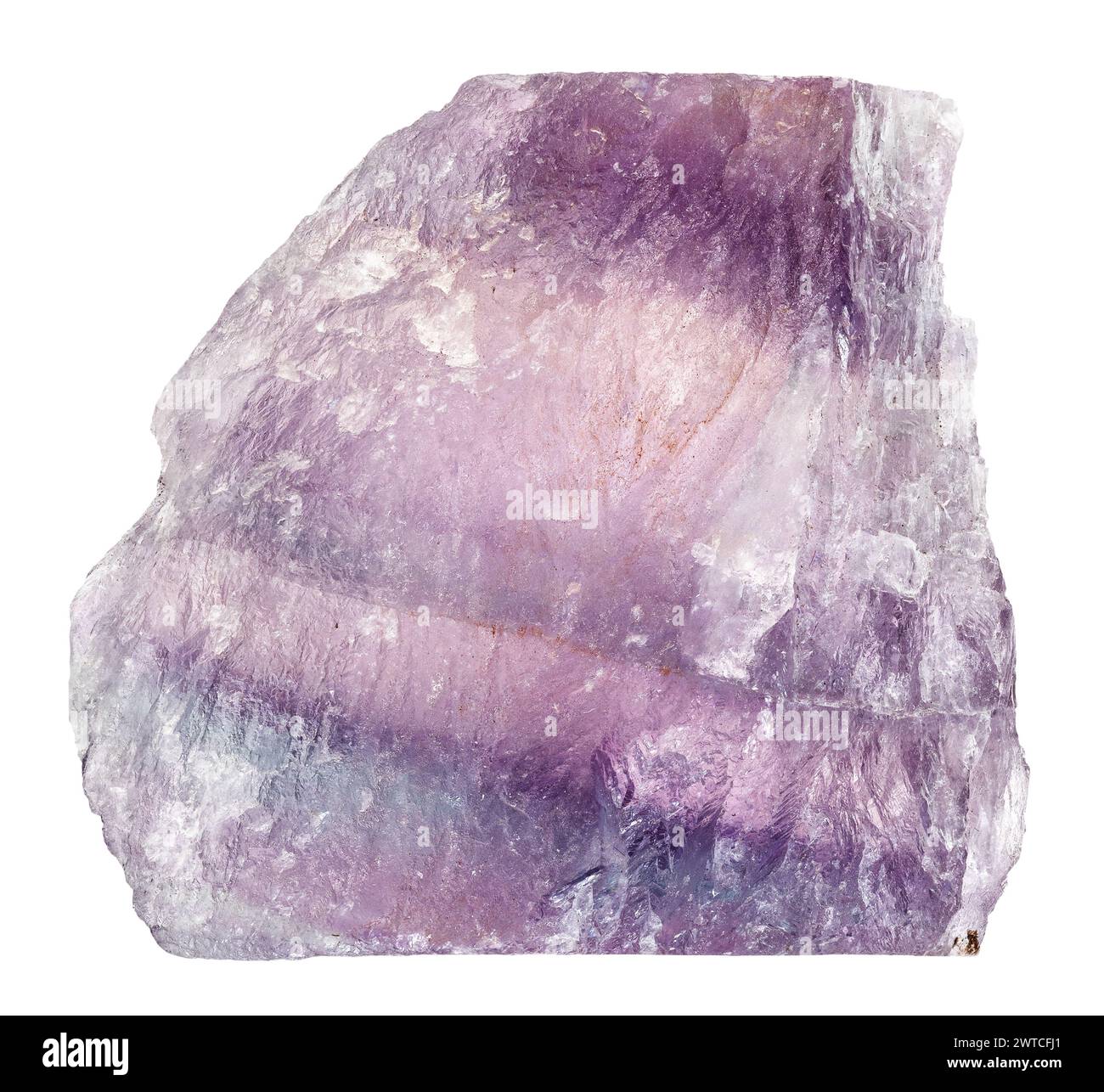 specimen of natural raw purple banded fluorite stone cutout on white ...