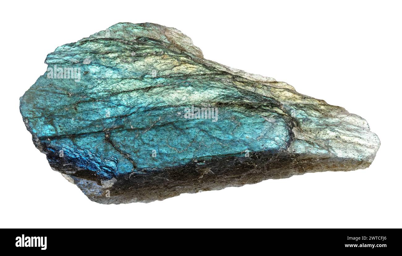 specimen of natural raw labradorite rock cutout on white background ...