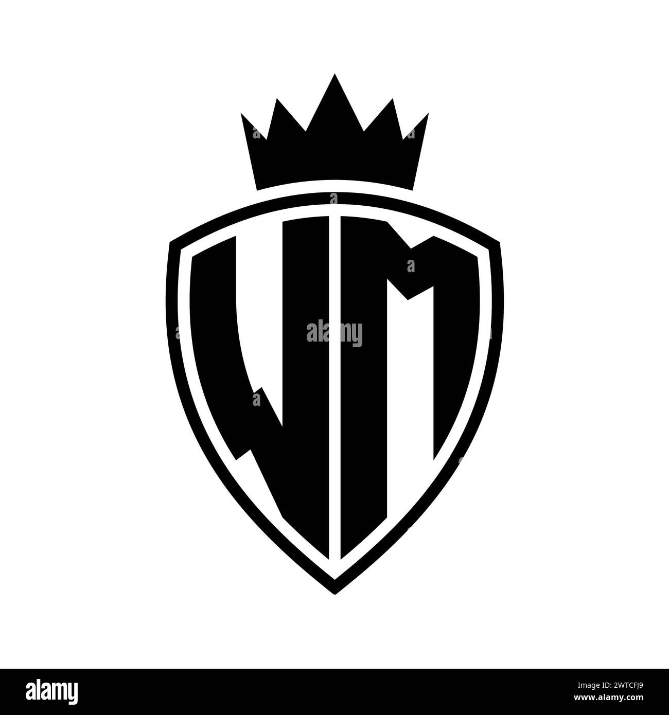 WM Letter bold monogram with shield and crown outline shape with black ...