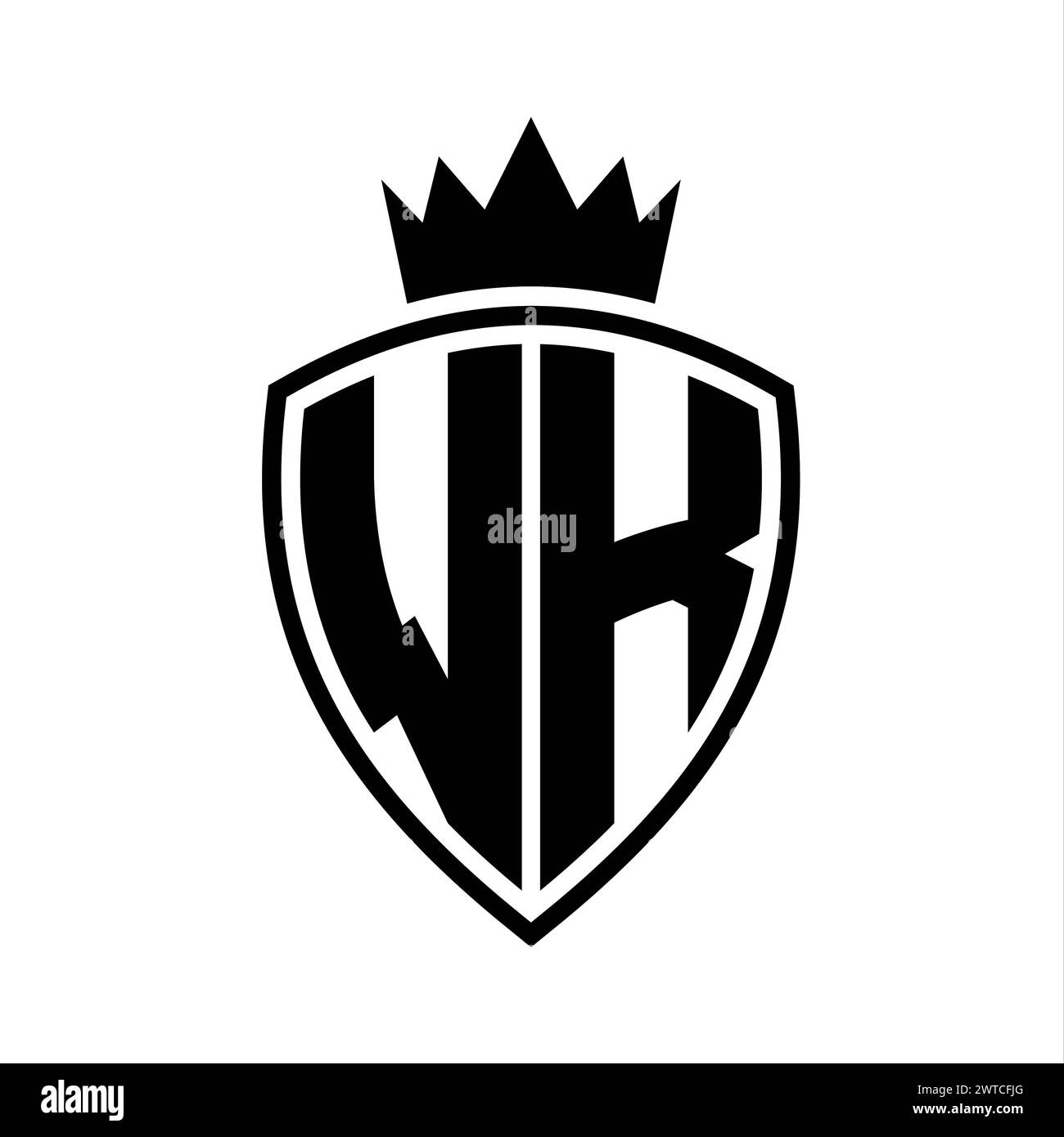 WK Letter bold monogram with shield and crown outline shape with black ...