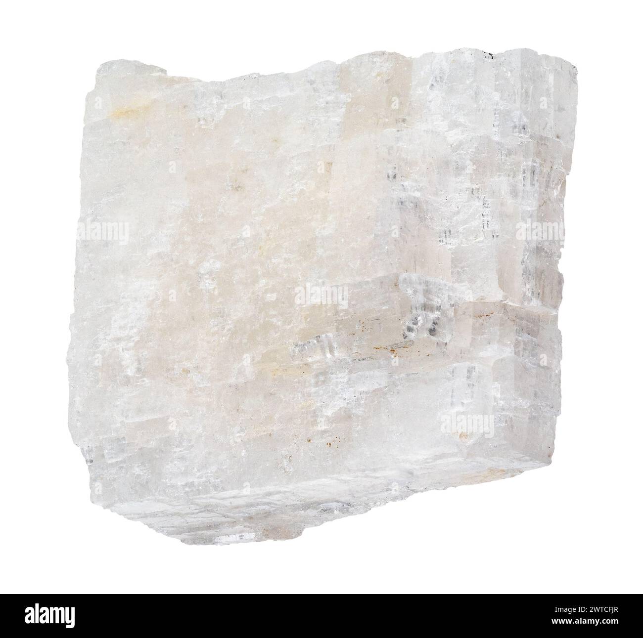 specimen of natural raw colorless calcite rock cutout on white ...