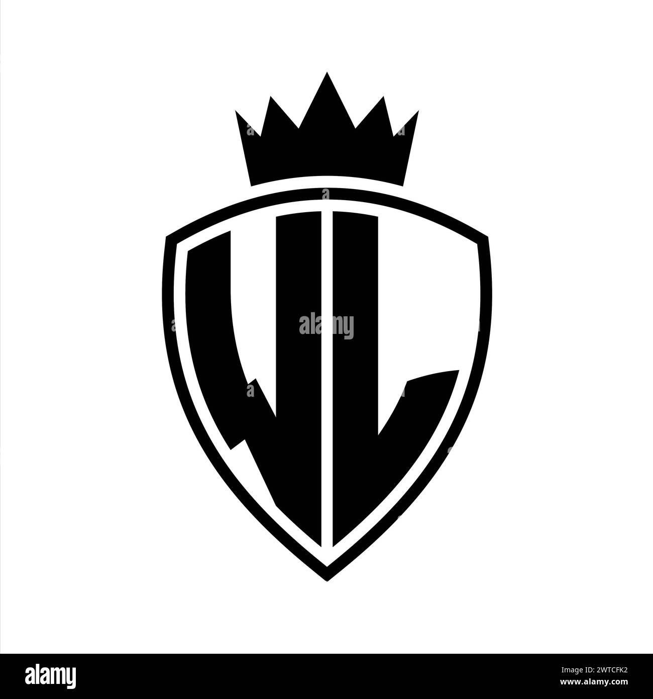 WL Letter bold monogram with shield and crown outline shape with black ...