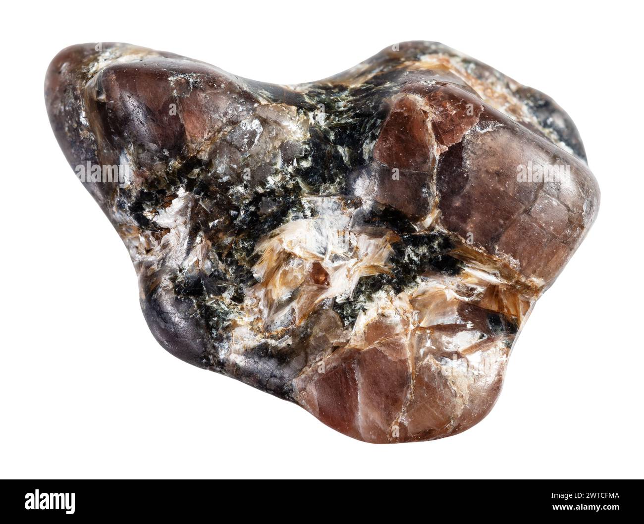 specimen of natural polished andalusite mineral cutout on white ...