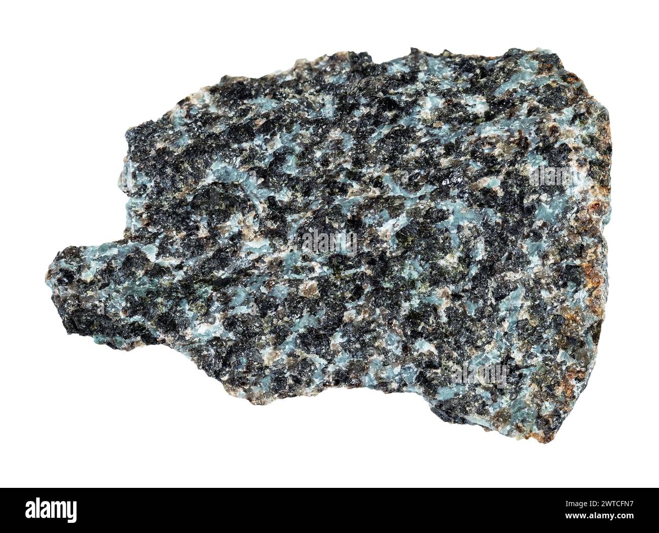 specimen of natural raw gabbro norite rock cutout on white background ...