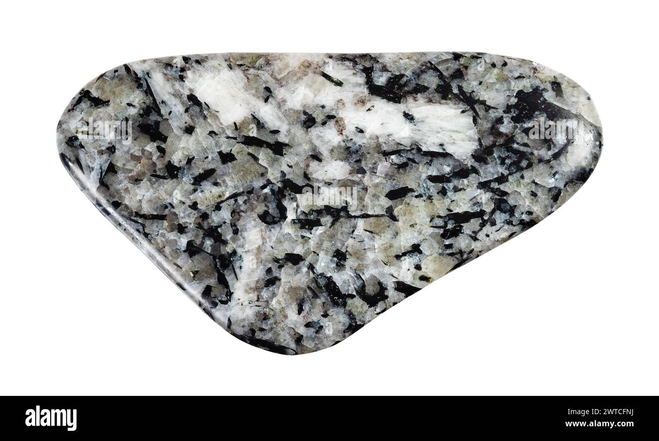 specimen of natural tumbled foyaite mineral cutout on white background ...