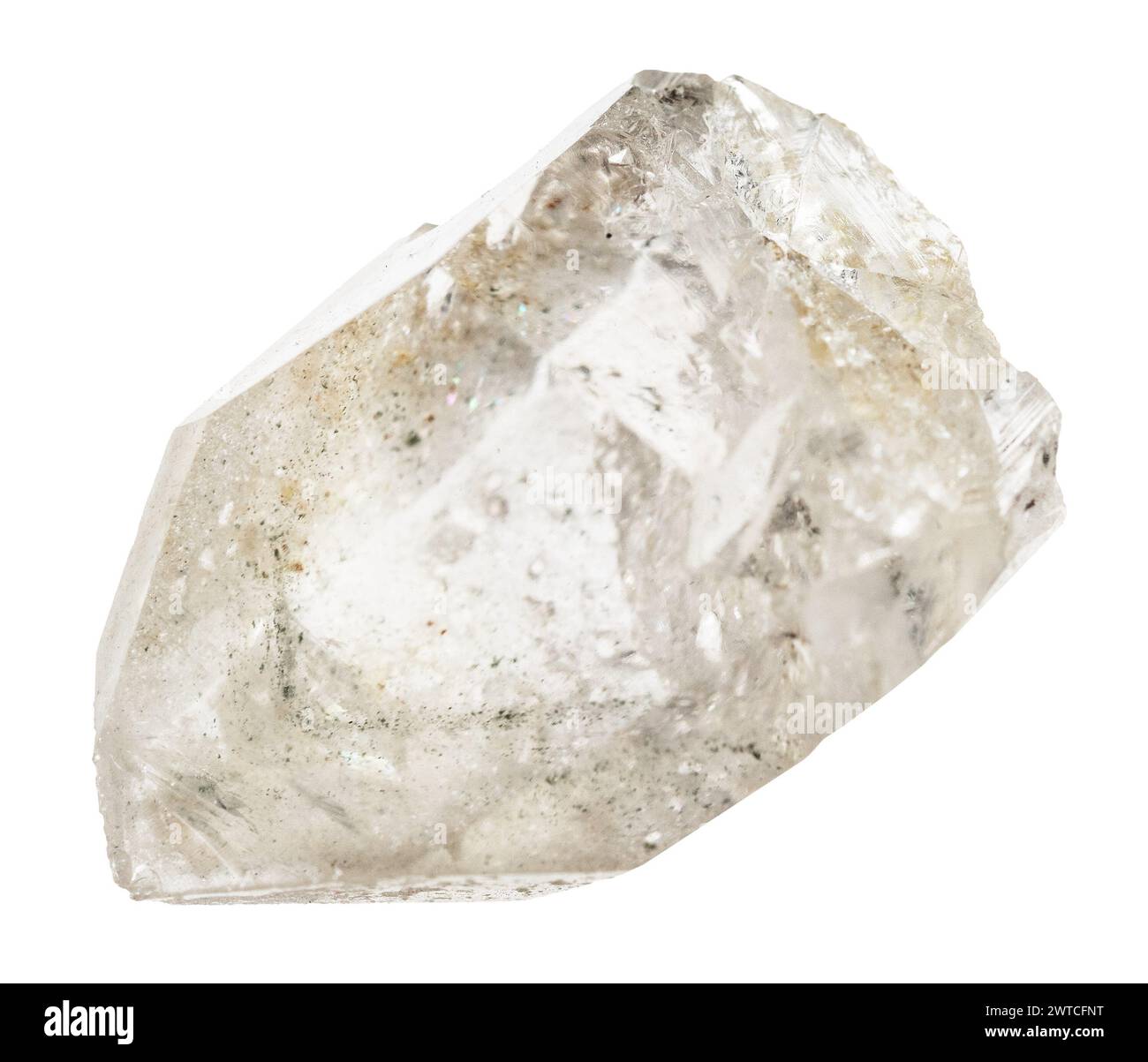 specimen of natural rough clear quartz crystal cutout on white ...