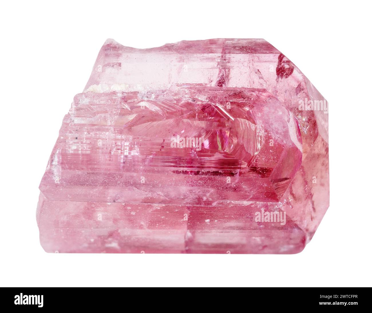 specimen of natural raw rubellite tourmaline crystal cutout on white ...