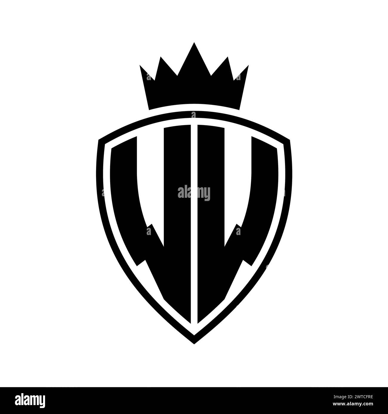 WW Letter bold monogram with shield and crown outline shape with black ...