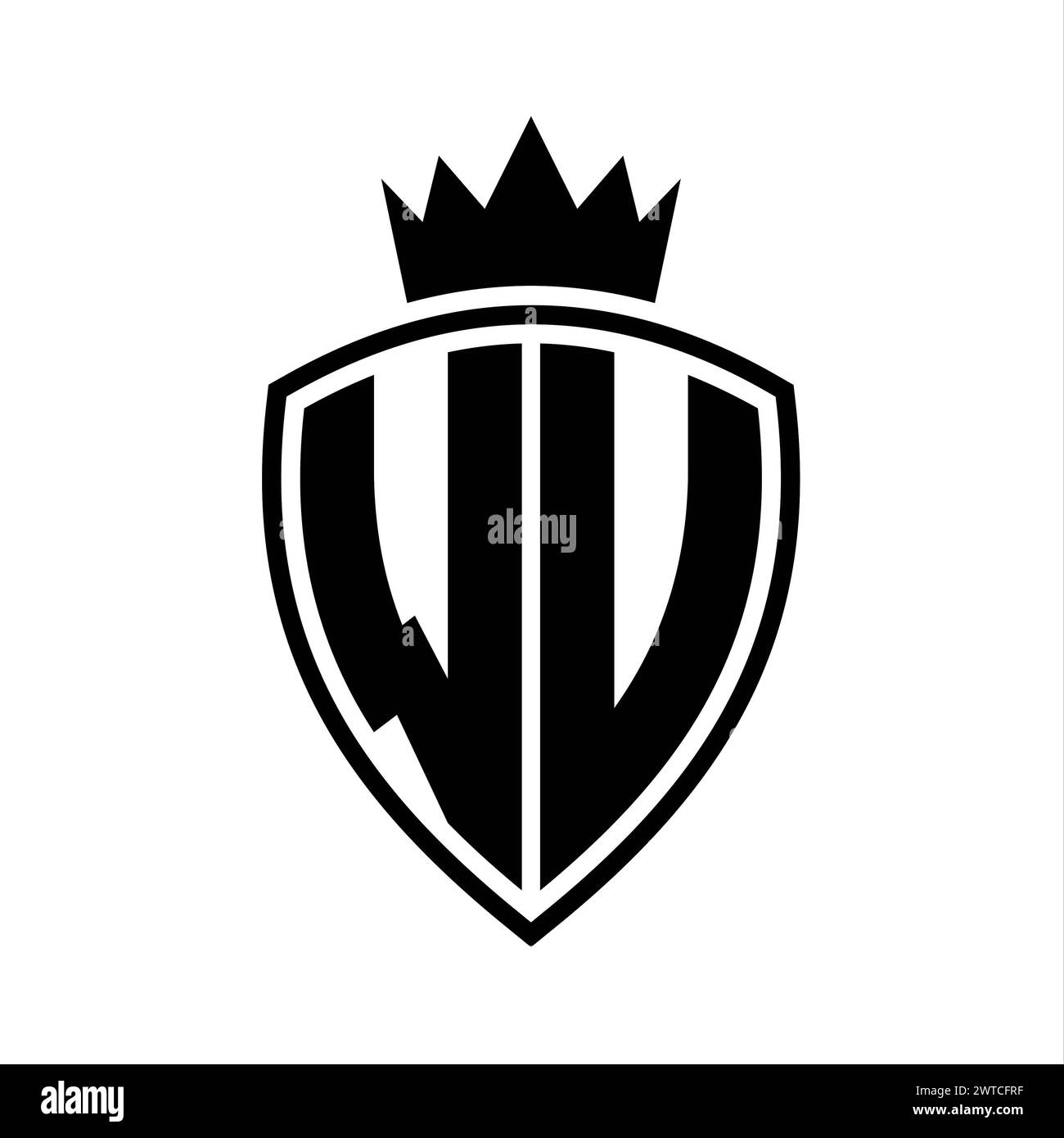 WU Letter bold monogram with shield and crown outline shape with black ...
