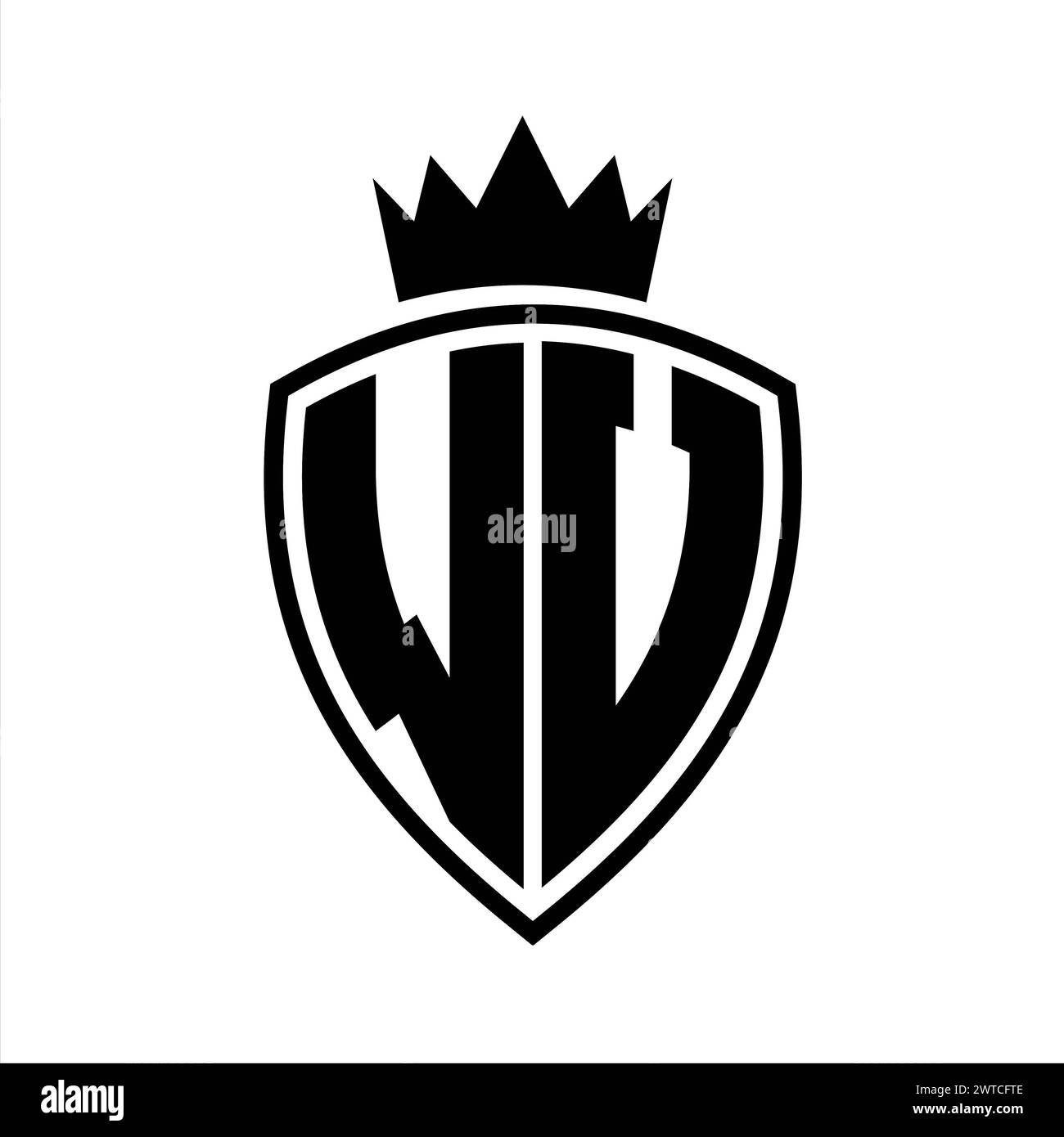 WV Letter bold monogram with shield and crown outline shape with black ...