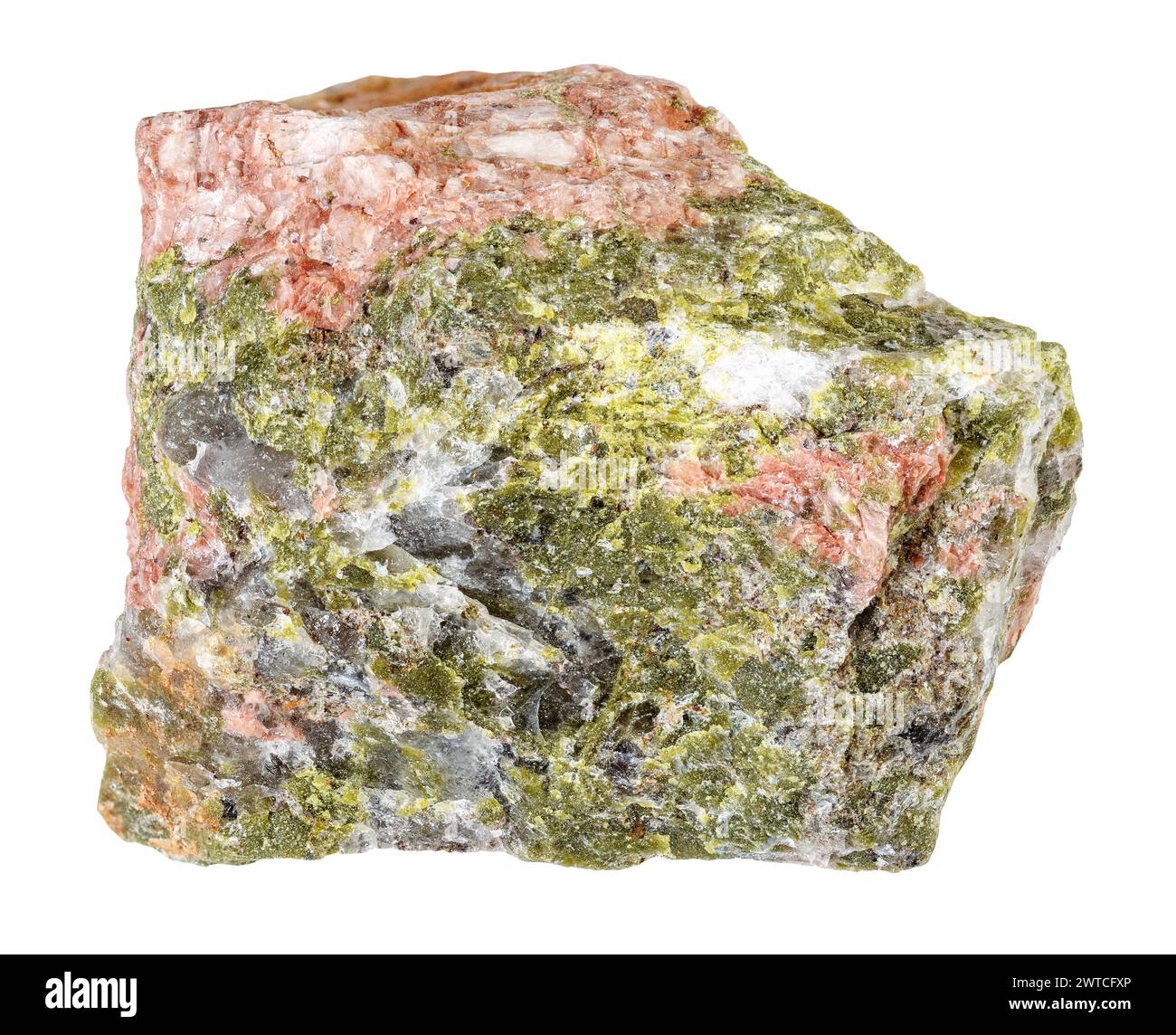 specimen of natural raw unakite rock cutout on white background Stock ...