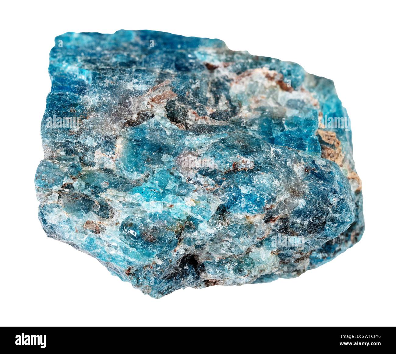 specimen of natural raw blue apatite mineral cutout on white background ...