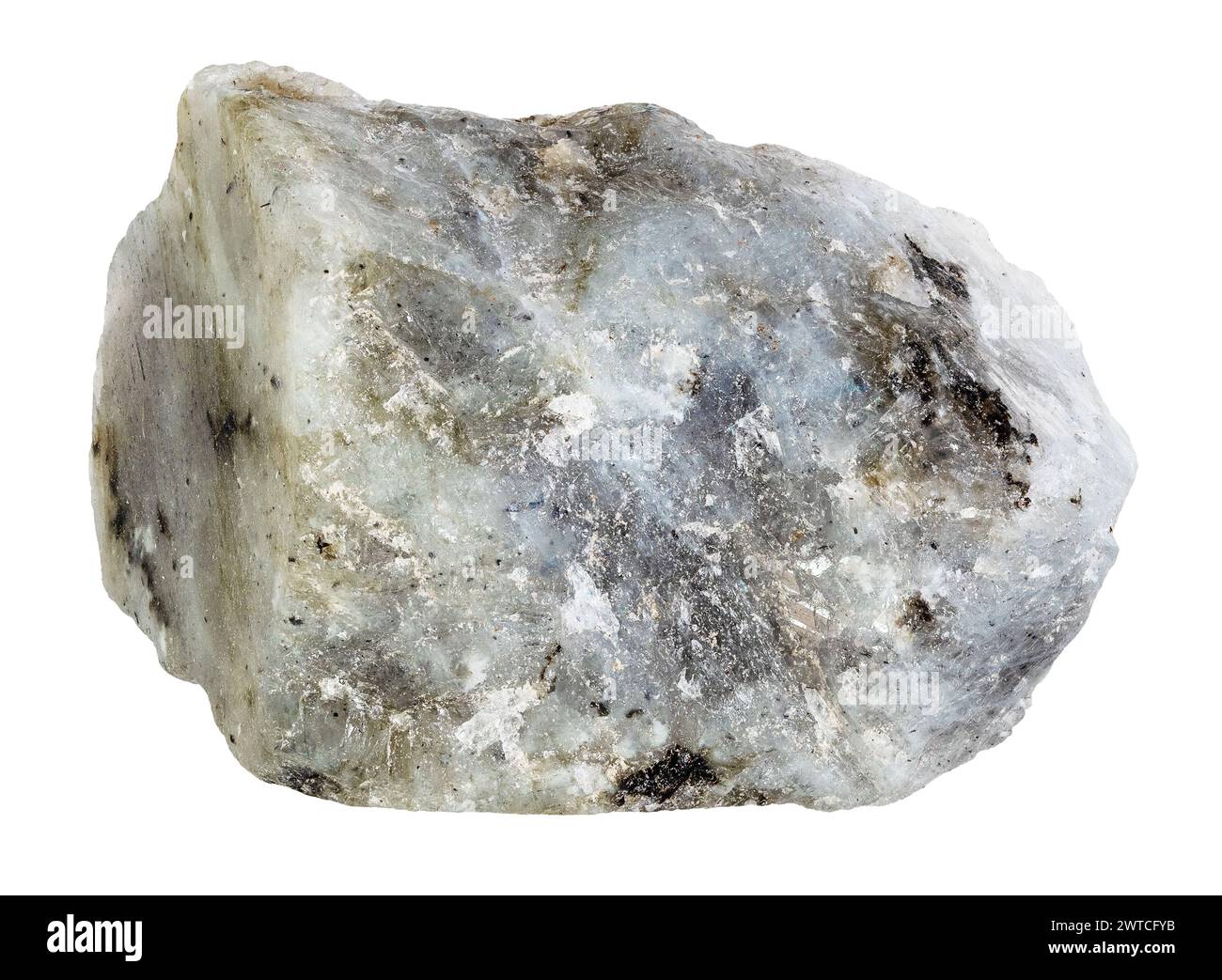 specimen of natural raw gray labradorite mineral cutout on white ...