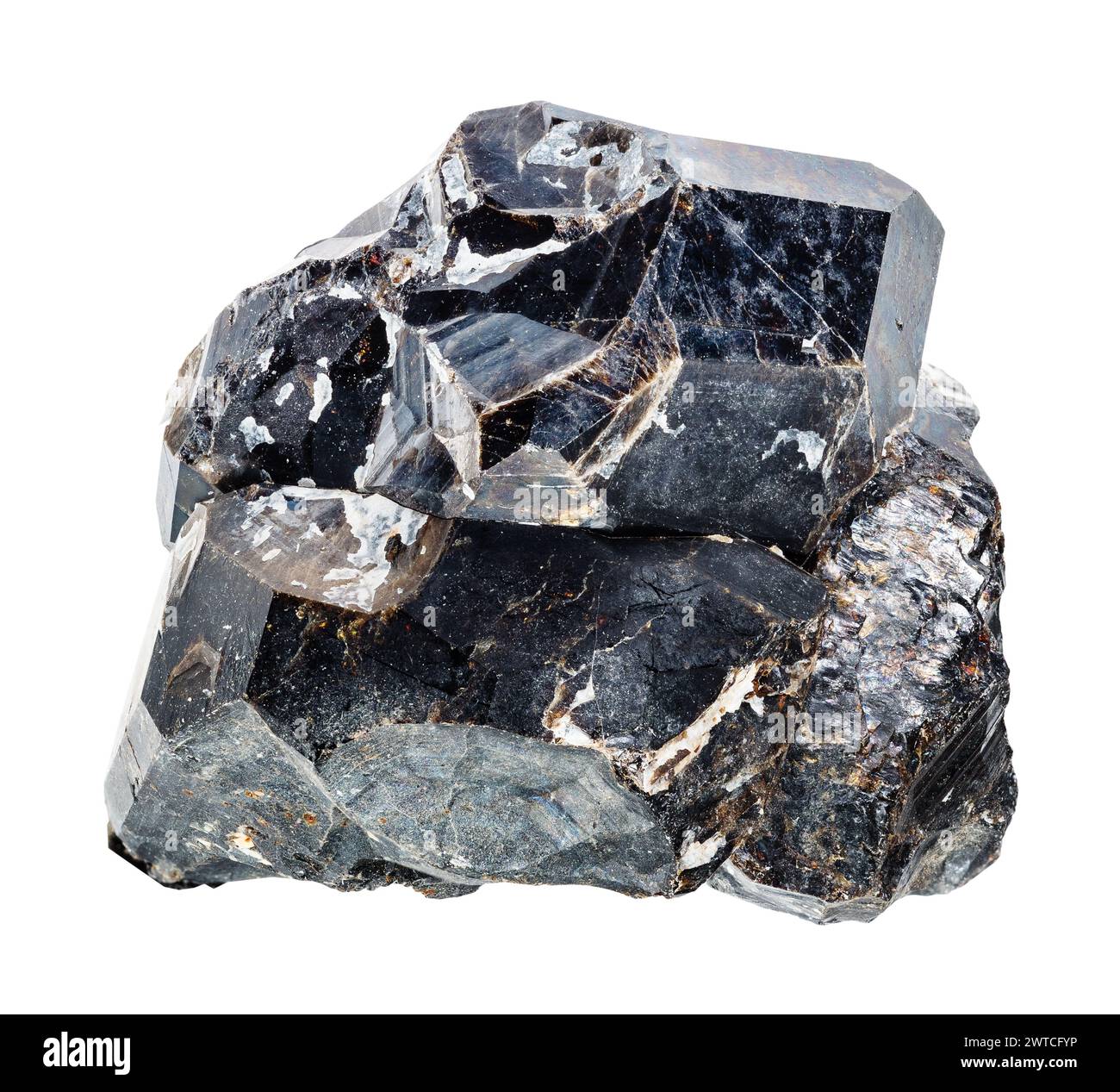 specimen of natural raw black andradite garnet mineral cutout on white ...