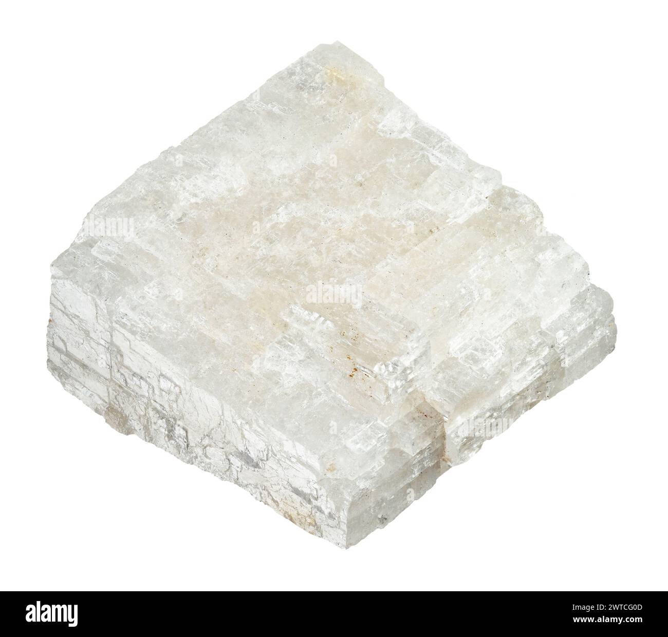 specimen of natural raw colorless calcite mineral cutout on white ...