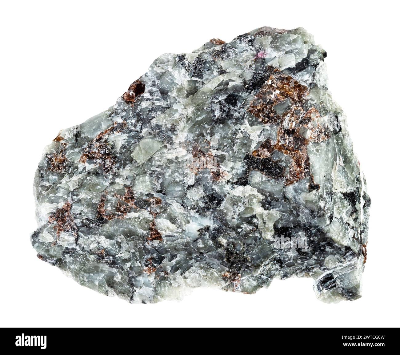 specimen of natural raw nepheline with sphene and feldspar rock cutout ...