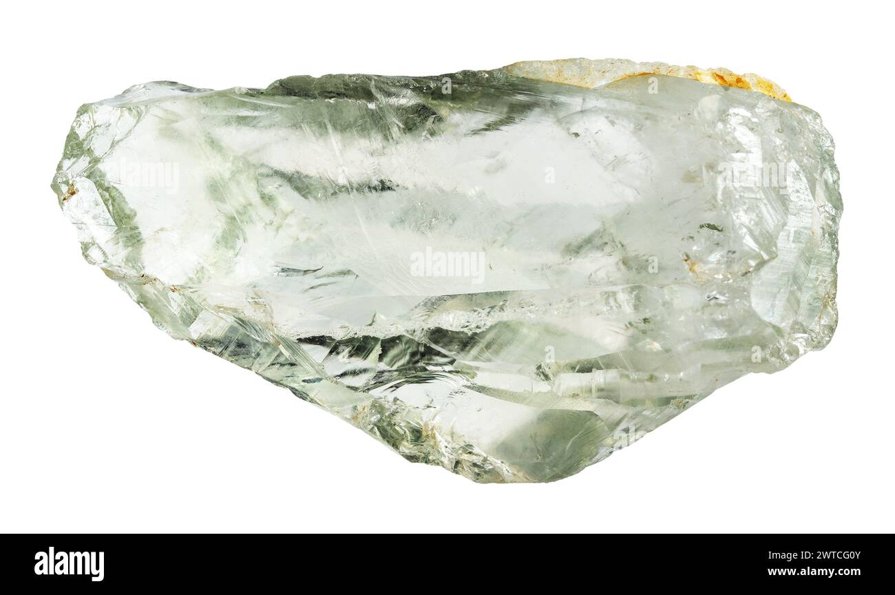 specimen of natural raw prasiolite rock cutout on white background ...