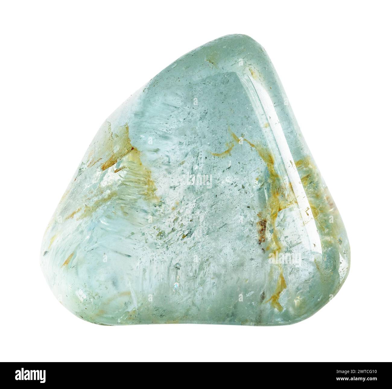 specimen of natural tumbled blue topaz gemstone cutout on white ...