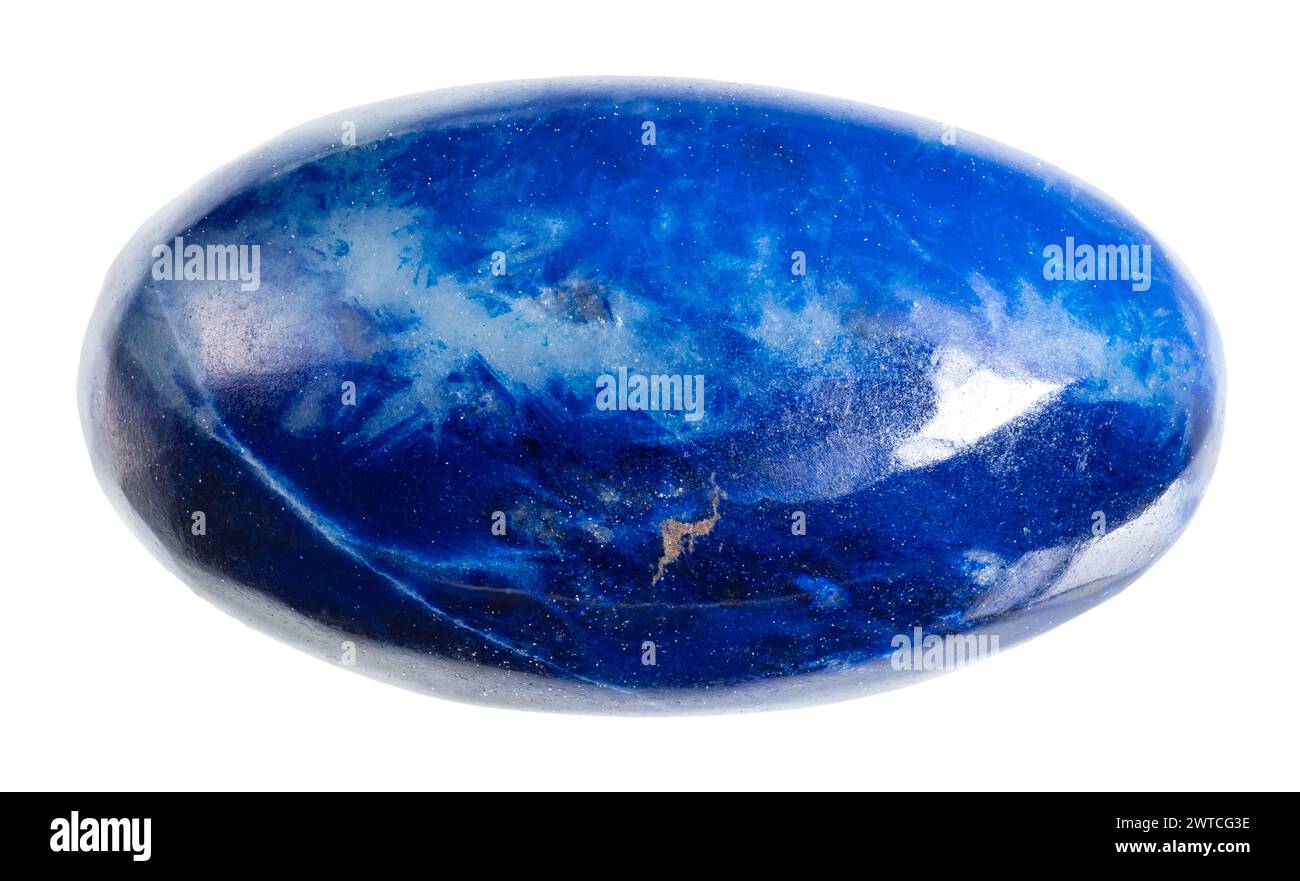 specimen of natural polished dark blue lapis lazuli gemstone cutout on ...