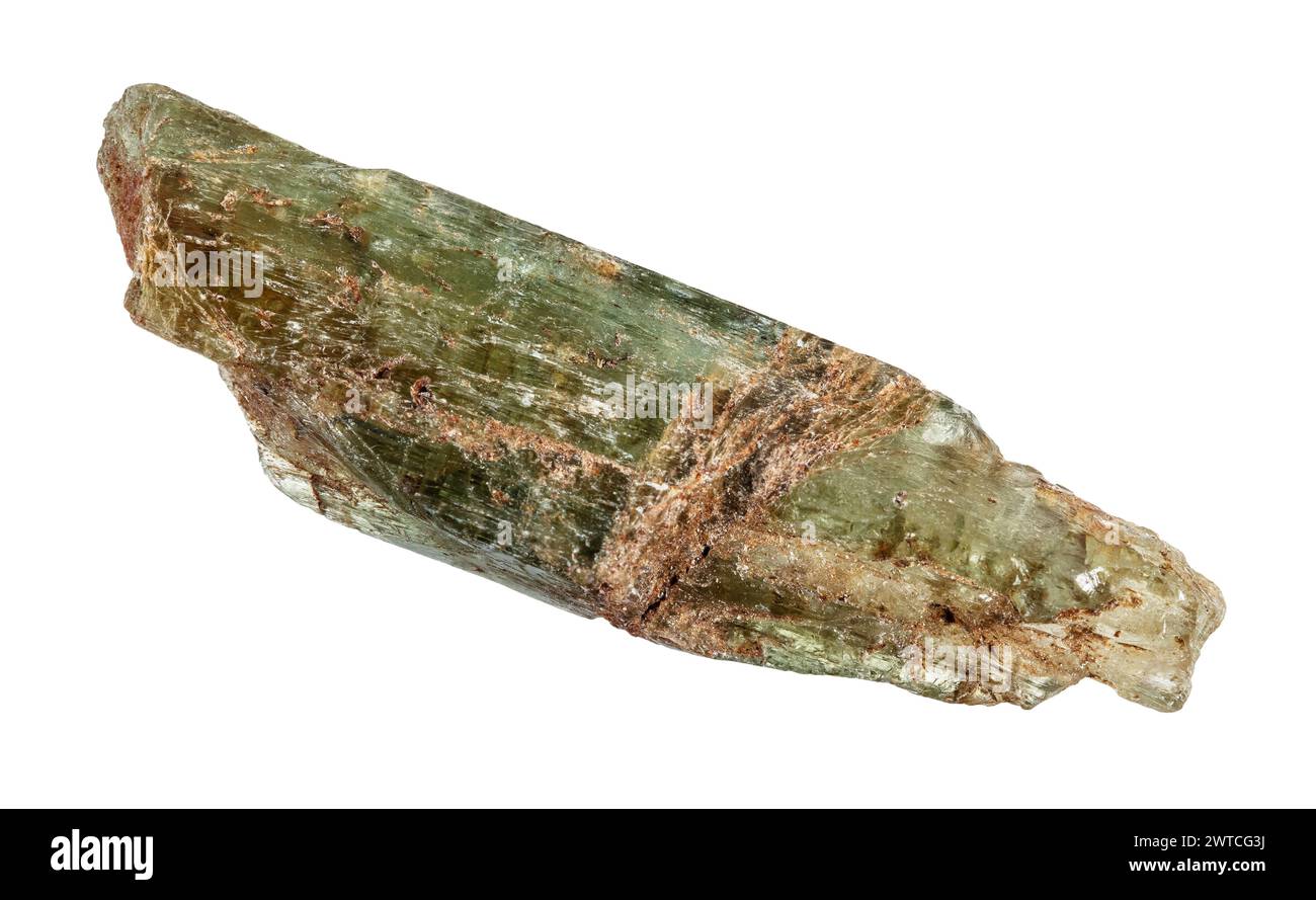 specimen of natural rough epidote crystal cutout on white background ...