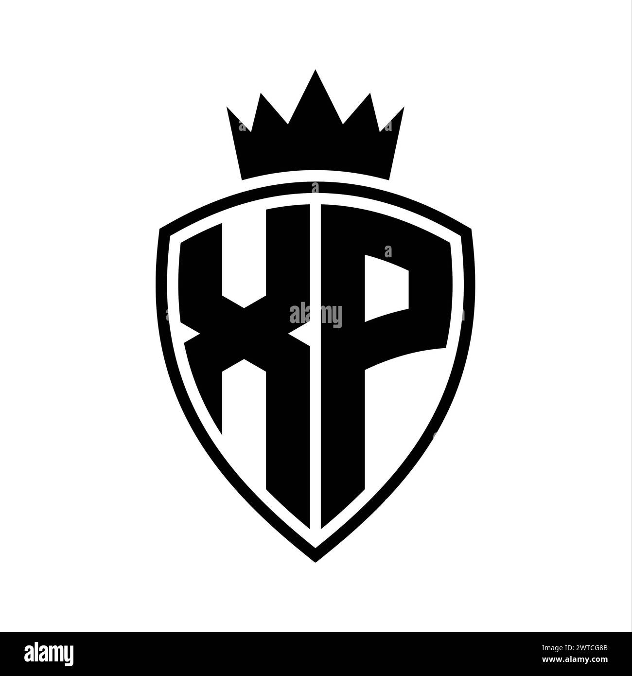 XP Letter bold monogram with shield and crown outline shape with black ...