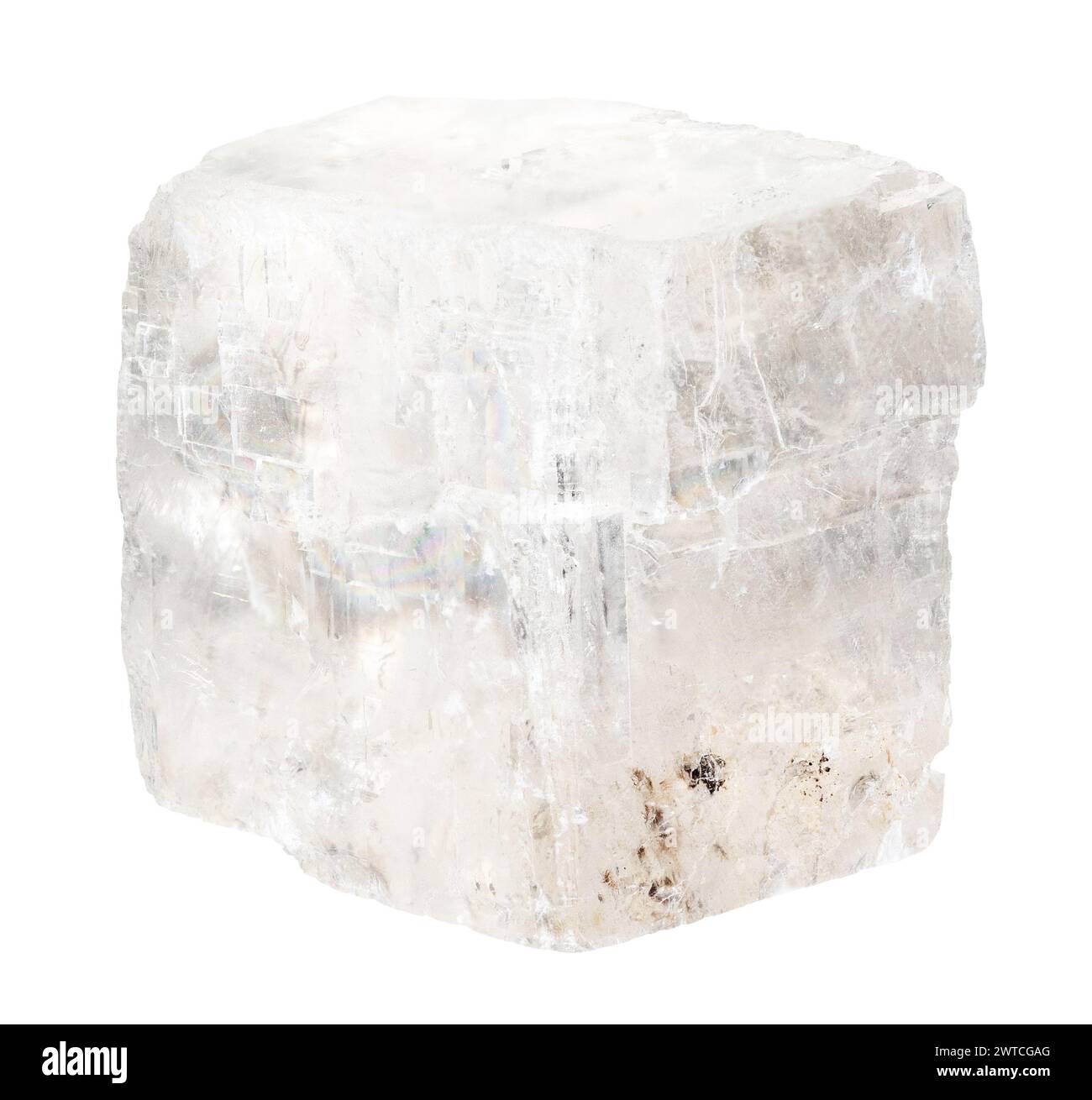 specimen of natural raw colorless calcite mineral cutout on white ...