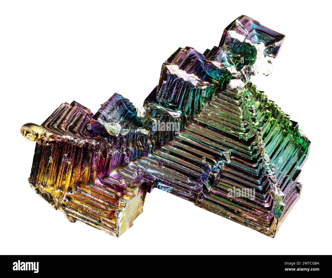 specimen of stairstep crystal of bismuth mineral cutout on white ...