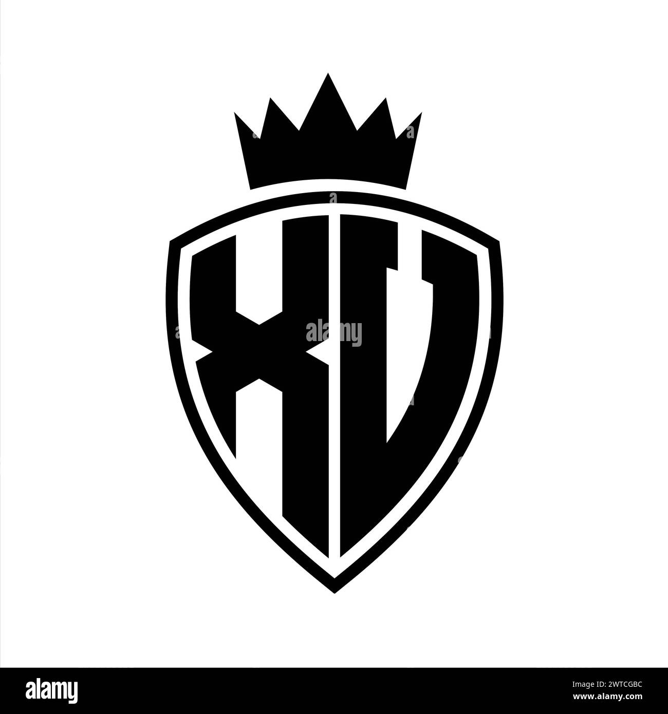XV Letter bold monogram with shield and crown outline shape with black ...