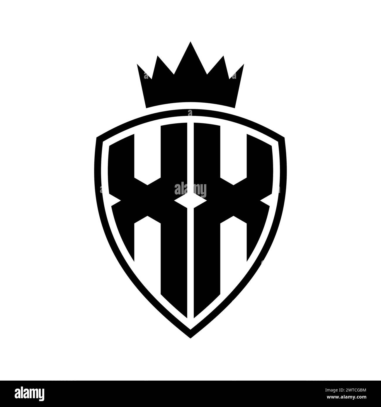 XX Letter bold monogram with shield and crown outline shape with black ...