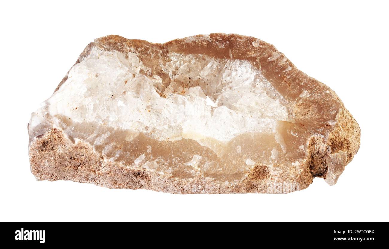 specimen of natural rough section of quartz-filled geode cutout on ...