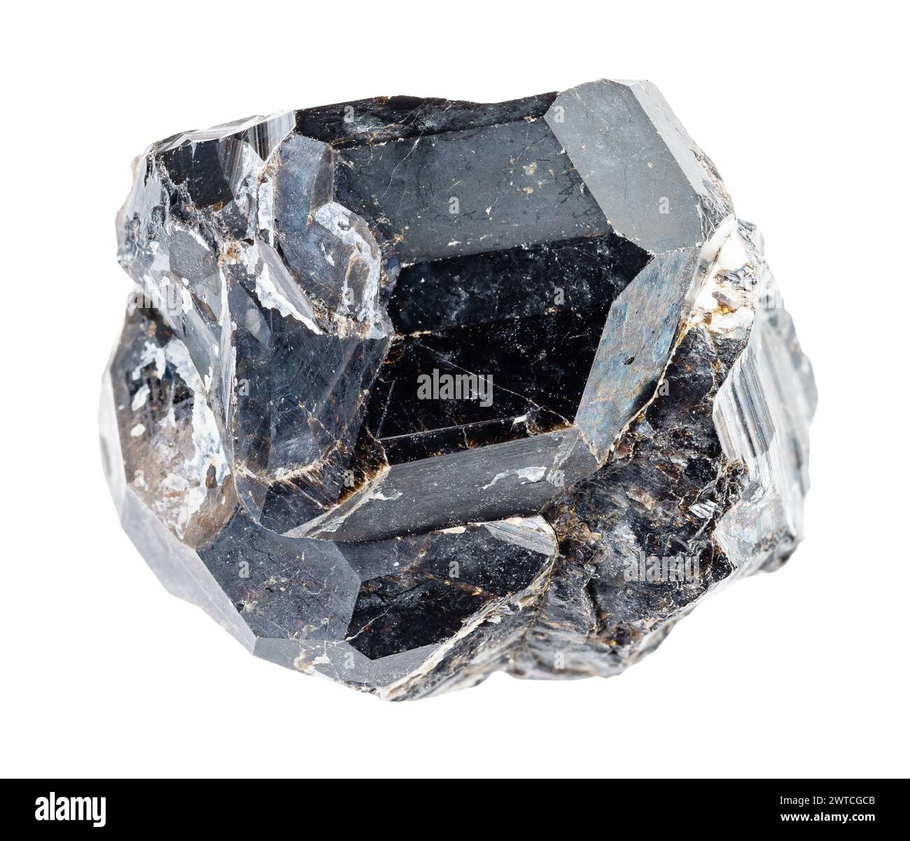 specimen of natural raw black andradite garnet rock cutout on white ...