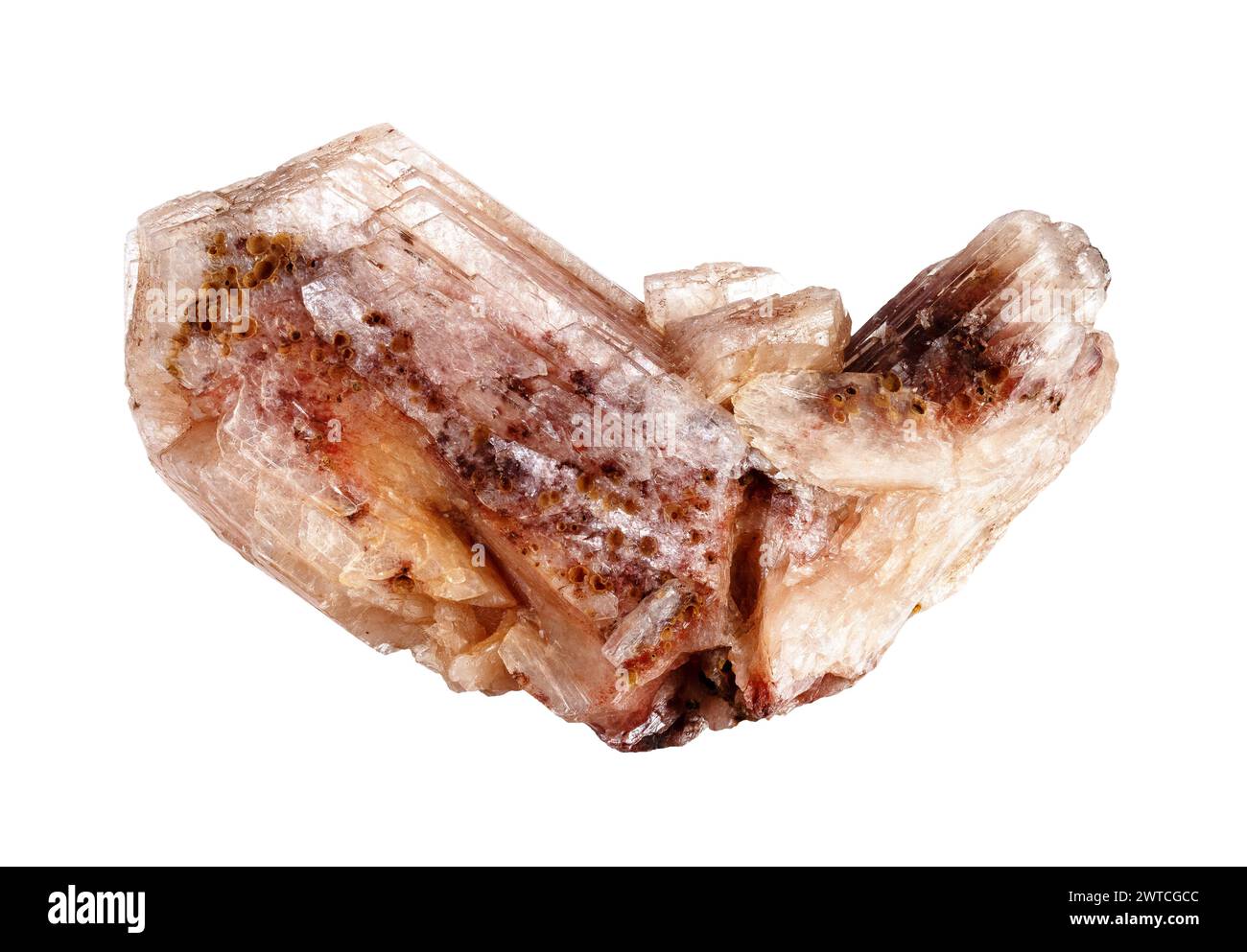 specimen of natural raw stilbite mineral cutout on white background ...