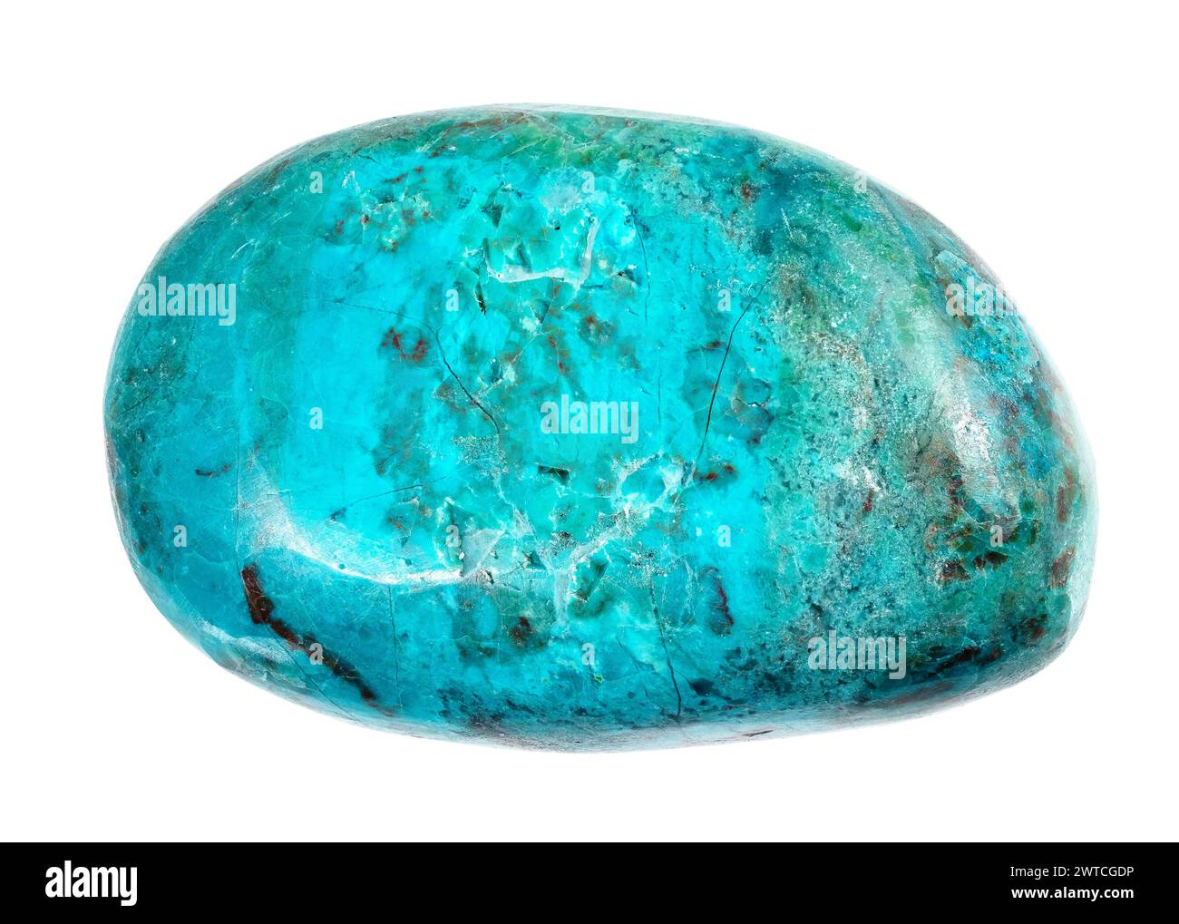 specimen of natural tumbled chrysocolla gemstone cutout on white ...