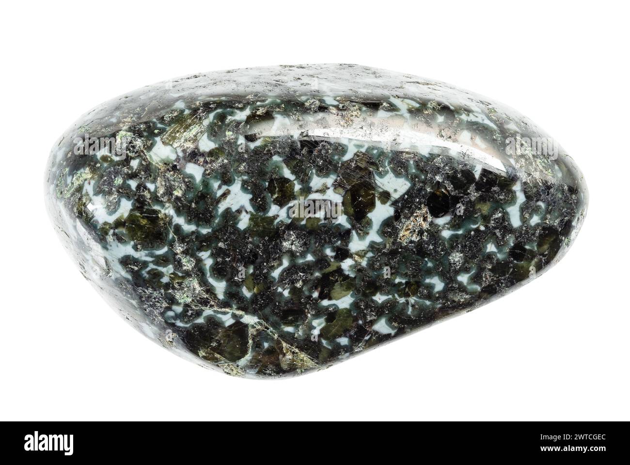 specimen of natural tumbled gabbro norite rock cutout on white ...